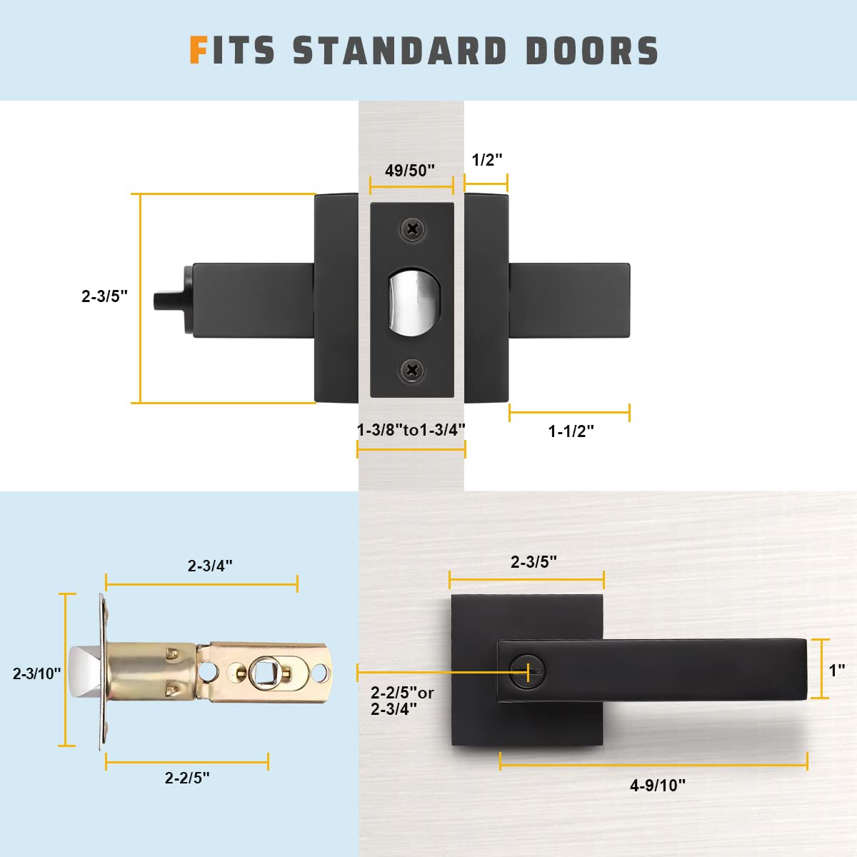 KNOBWELL 10 Pack Heavy Duty Door Lever Lock Privacy Door Lever Without Key Interior Door Handles Matte Black Finish, 2.07 lb One Lever, Left or Right Handing