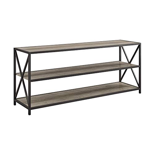 Walker Edison 2 Shelf Industrial Wood Metal Bookcase Tall Bookshelf Storage Home Office, 60 Inch, Grey