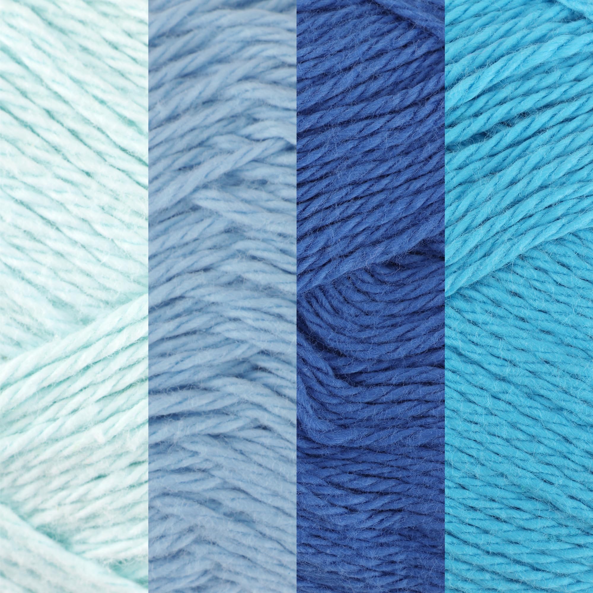 JubileeYarn Cotton Select Yarn - Sport Weight - 50g/Skein - Shades of Blue - 4 Skeins