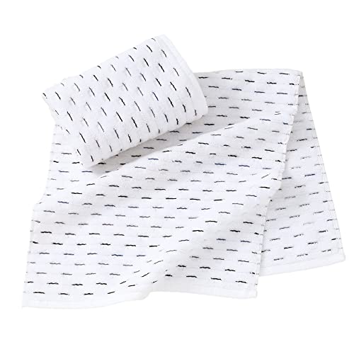 YiLUOMO White Hand Towels Black to Blue Striped Design Super Soft 100% Terry Cotton Highly Absorbent Decorative Hand Towel for Bathroom (13 x 29 Inch, 2 Pieces)