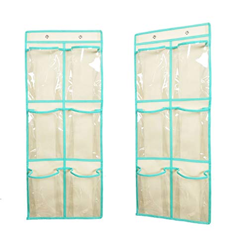 NIMES Over The Door Shoe Organizer Hanging Narrow Closet Door Storage 6 Large Clear Pockets Chart 2 Pack (BEIGE)