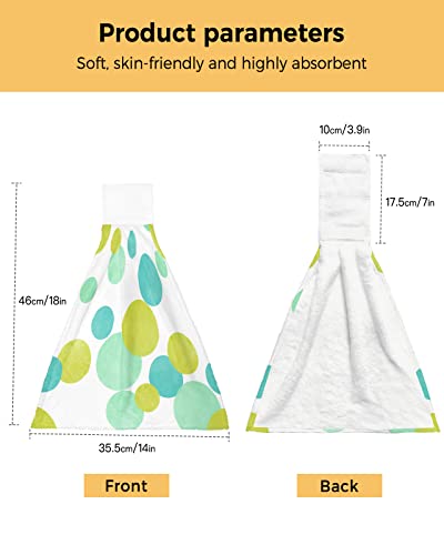 CyCoShower Hanging Hand Towels Kitchen Towel Simple Blue and Lime Green Polka Dots Bathroom Hand Towels with Loop Tie Towels Soft,Absorbent Tea Bar Towels,2pcs