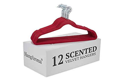 HangAroma Non-Slip Scented Velvet Hangers - Heavy Duty Clothes Hanger - Ultra Thin Space Saving 360 Degree Swivel Hook - Ideal for Coats, Jackets, Pants, & Dress - Watermelon - 12 Pack