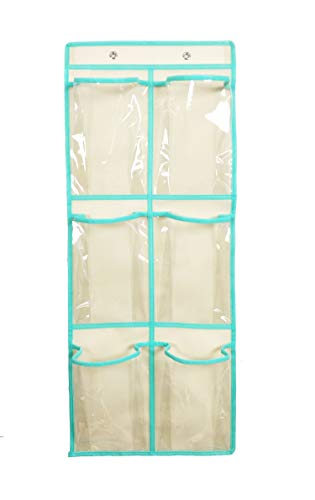 NIMES Over The Door Shoe Organizer Hanging Narrow Closet Door Storage 6 Large Clear Pockets Chart 2 Pack (BEIGE)