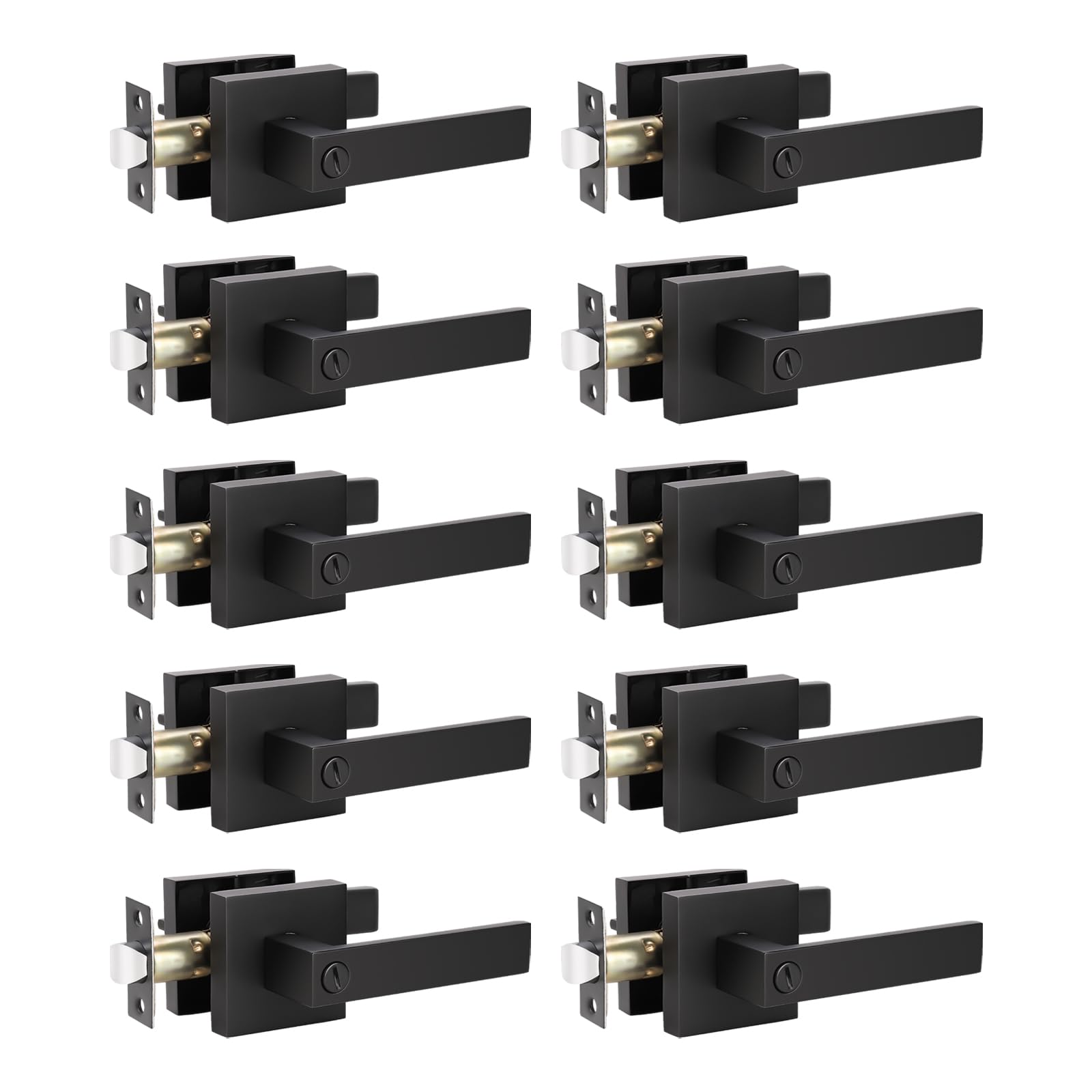 KNOBWELL 10 Pack Heavy Duty Door Lever Lock Privacy Door Lever Without Key Interior Door Handles Matte Black Finish, 2.07 lb One Lever, Left or Right Handing