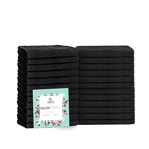 Onyx linens Salon Towels Black, Bulk Pack of 24 (Not Bleach Proof 16x26 inches) Super Absorbent, Ultra Soft Hand Towels, Gym Towel, Spa and Hair Care