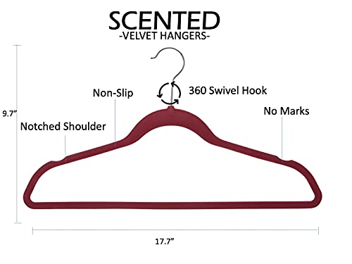 HangAroma Non-Slip Scented Velvet Hangers - Heavy Duty Clothes Hanger - Ultra Thin Space Saving 360 Degree Swivel Hook - Ideal for Coats, Jackets, Pants, & Dress - Watermelon - 12 Pack