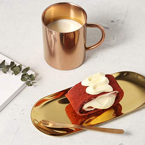 2 Pcs Stainless Steel Towel Tray Dish Plate Storage Tray Tea Tray Fruit Trays Cosmetics Jewelry Organizer, Oval , Gold