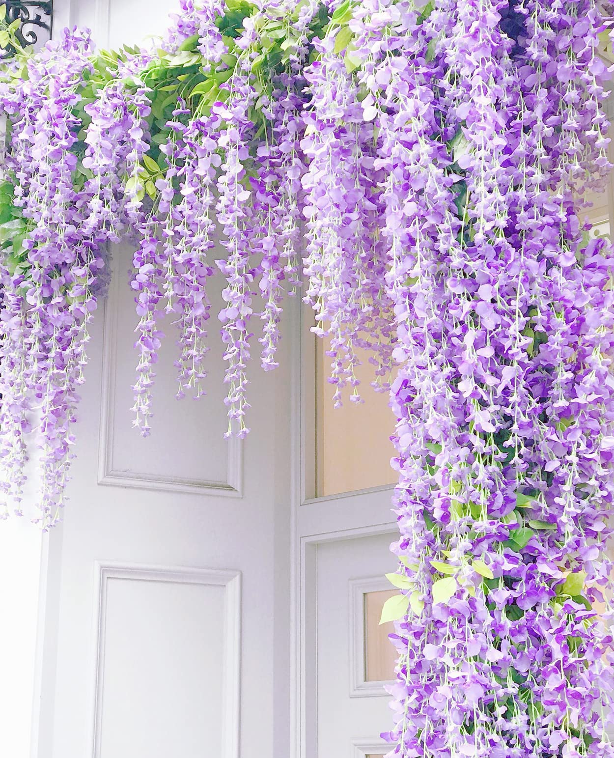 12pcs Artificial Wisteria Flowers 3.6 Feet/Piece Purple Dense Artificial Fake Wisteria Vine Ratta Hanging Garland Silk Flowers String Home Party Wedding Decor（Purple-Dense）