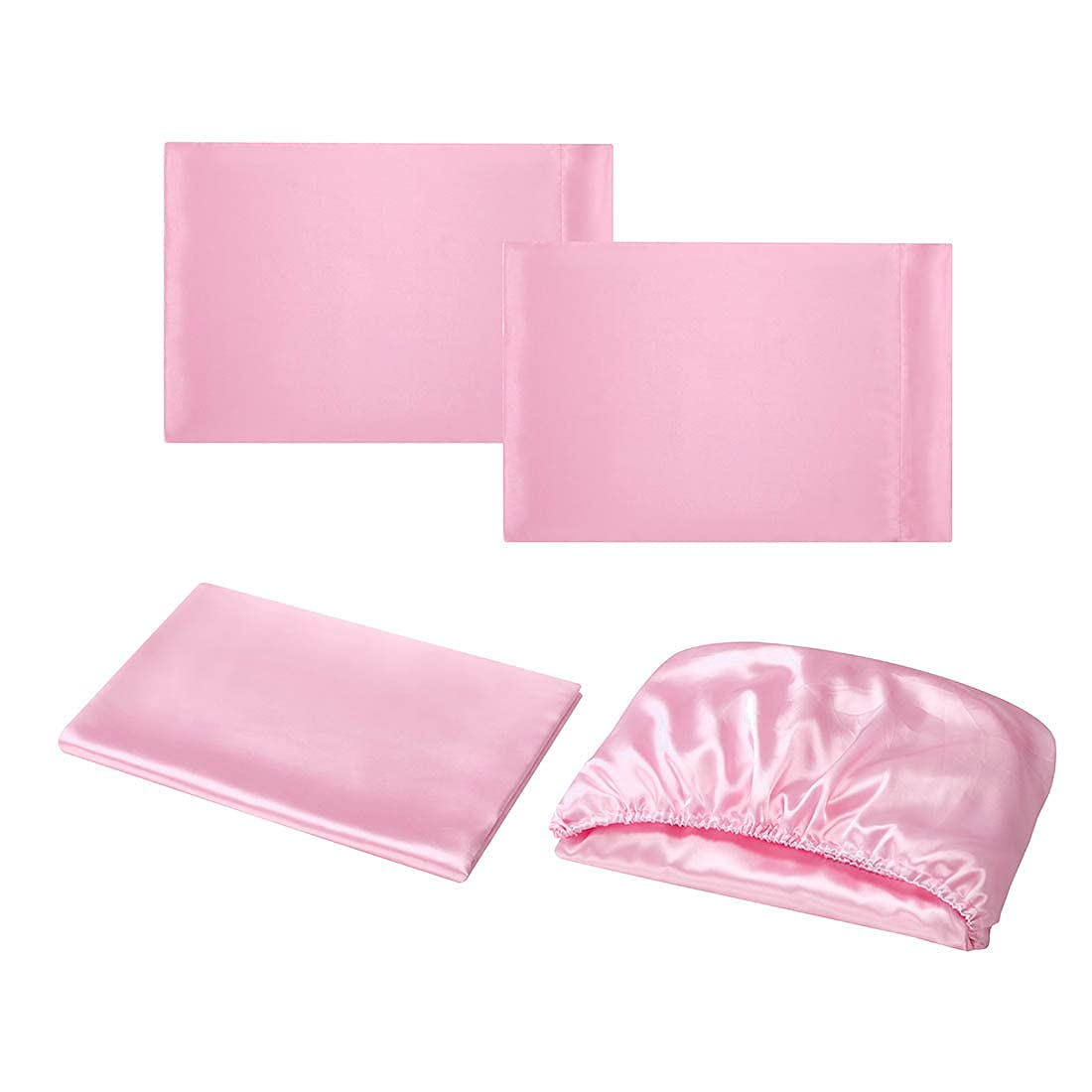 Homiest 4pcs Satin Sheets Set Luxury Silky Satin Bedding Set with Deep Pocket, 1 Fitted Sheet + 1 Flat Sheet + 2 Pillowcases (Queen Size, Pink)