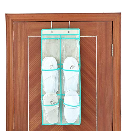 NIMES Over The Door Shoe Organizer Hanging Narrow Closet Door Storage 6 Large Clear Pockets Chart 2 Pack (BEIGE)