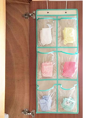 NIMES Over The Door Shoe Organizer Hanging Narrow Closet Door Storage 6 Large Clear Pockets Chart 2 Pack (BEIGE)