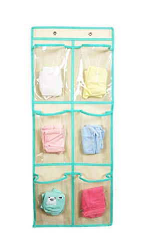 NIMES Over The Door Shoe Organizer Hanging Narrow Closet Door Storage 6 Large Clear Pockets Chart 2 Pack (BEIGE)