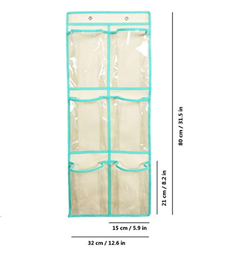 NIMES Over The Door Shoe Organizer Hanging Narrow Closet Door Storage 6 Large Clear Pockets Chart 2 Pack (BEIGE)