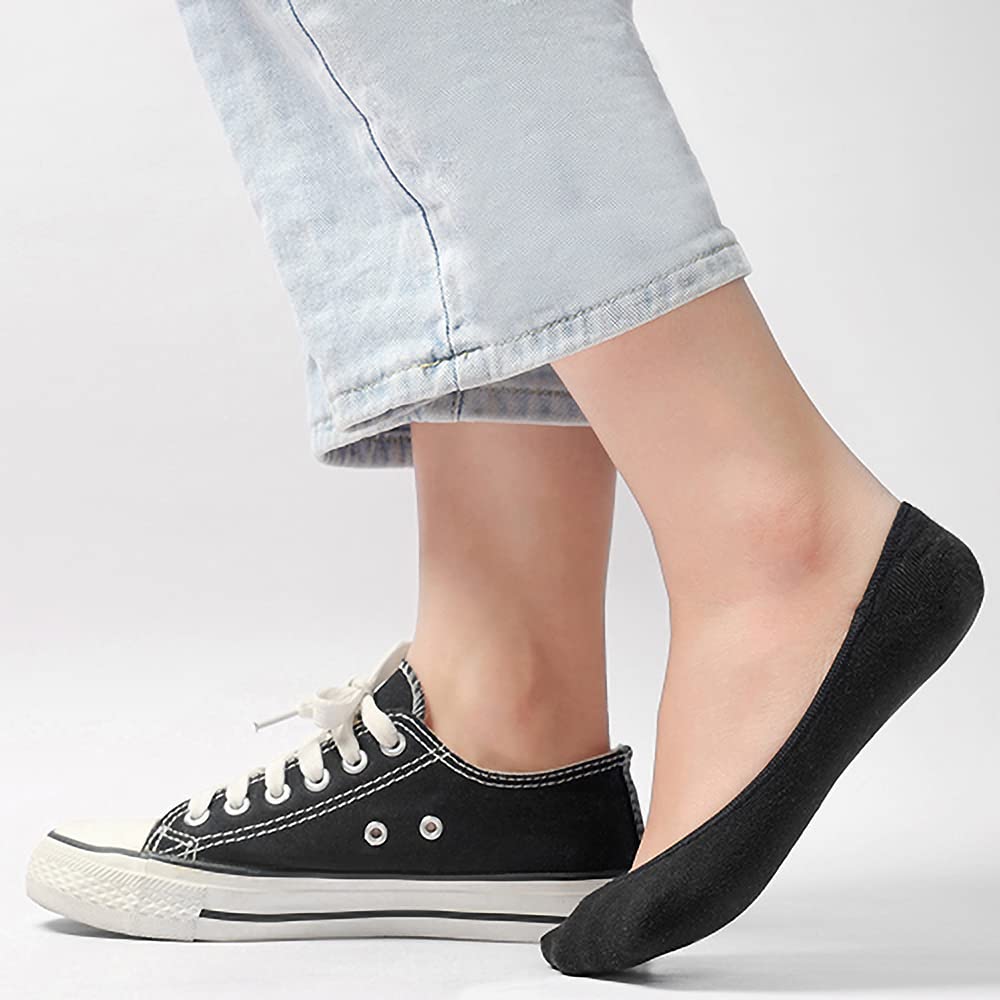Toes Home No Show Socks Womens, Ultra Low Cut Liners Non Slip Footies for Flats Hidden Invisible Boat Summer Black 5 Pairs