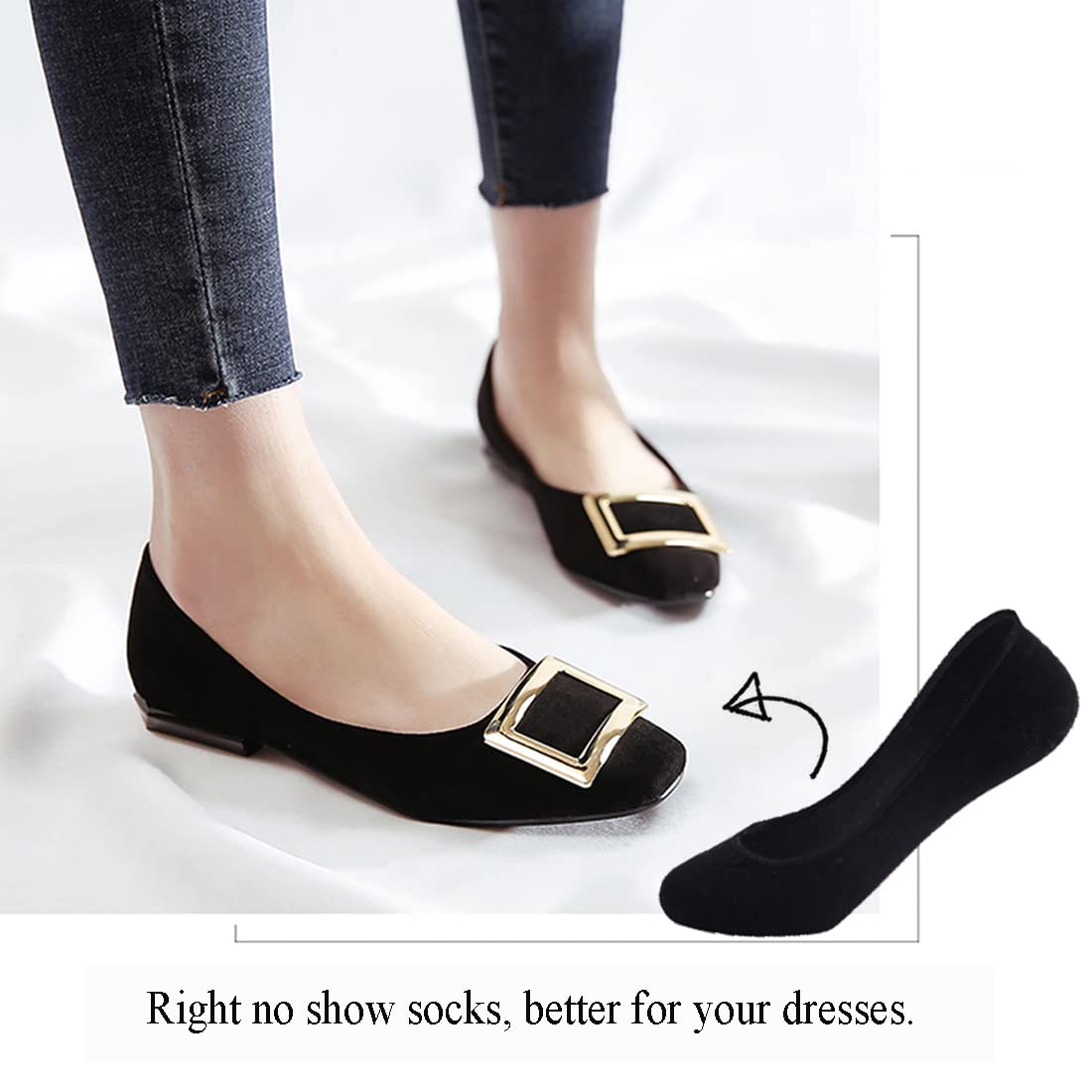 Toes Home No Show Socks Womens, Ultra Low Cut Liners Non Slip Footies for Flats Hidden Invisible Boat Summer Black 5 Pairs