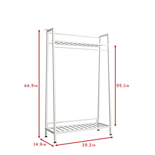 Metal Clothing Rack Modern Clothes Rack with 2- tier Shelf Clothes Display Racks for Bedroom, Boutique, Cloth Store Metal Pipe Hanging Rack-white