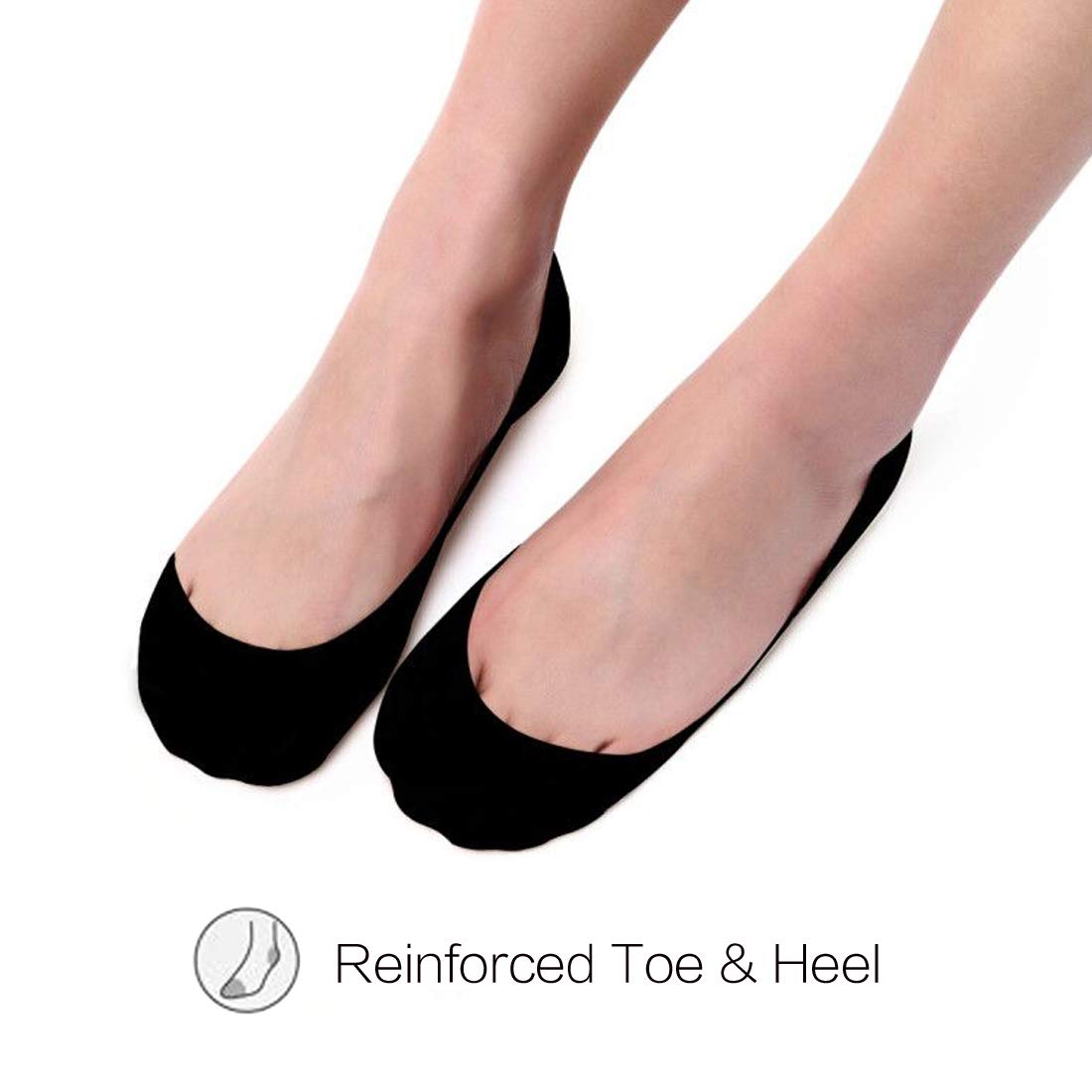 Toes Home No Show Socks Womens, Ultra Low Cut Liners Non Slip Footies for Flats Hidden Invisible Boat Summer Black 5 Pairs