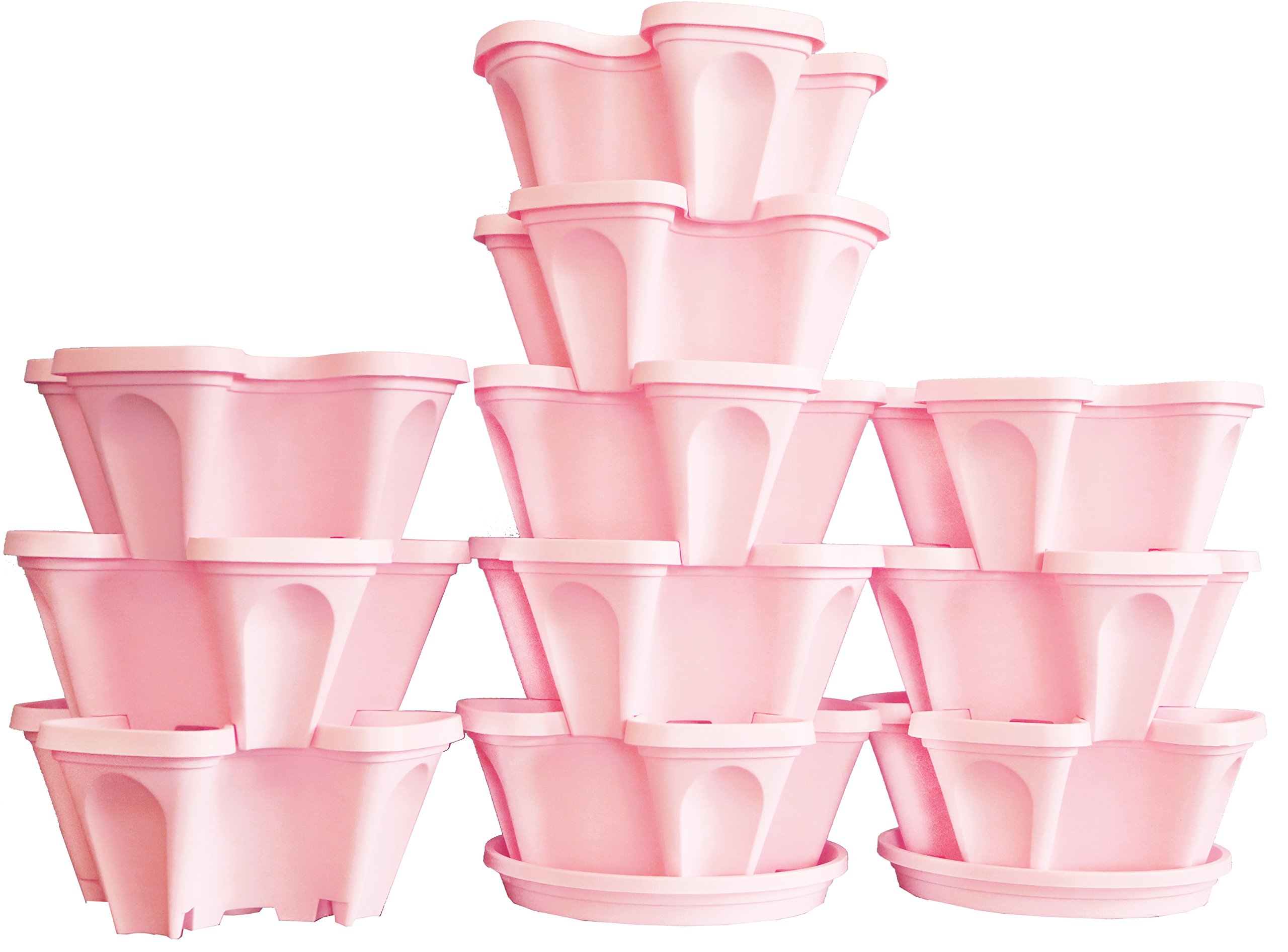 5-Tier Pink Strawberry and Herb Garden Planter - Stackable Gardening Pots with 10 Inch Saucer