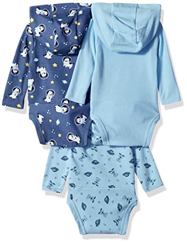 Hanes, Ultimate Flexy Hoodie Long Sleeve Bodysuit, Babies and Toddlers, 3-Pack, Sky, 18-24 Months