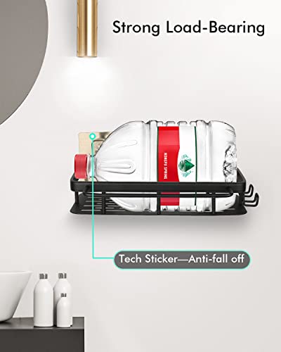 Fegat Shower Caddy, Enhanced Self Adhesive shower Organizer, No Drilling Bathroom Shower Shelf With Towel Rack and 2 Hooks, Space Aluminum With Anticorrosion Process, Black