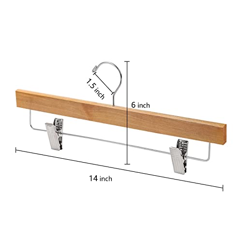 Tosnail 12 Pack Wooden Pants Skirt Hangers with Adjustable Clips, Solid Wood Jeans Hangers with Chromed Swivel Hook, Trouser Hanger for Men and Women's Clothing Closet Organizer