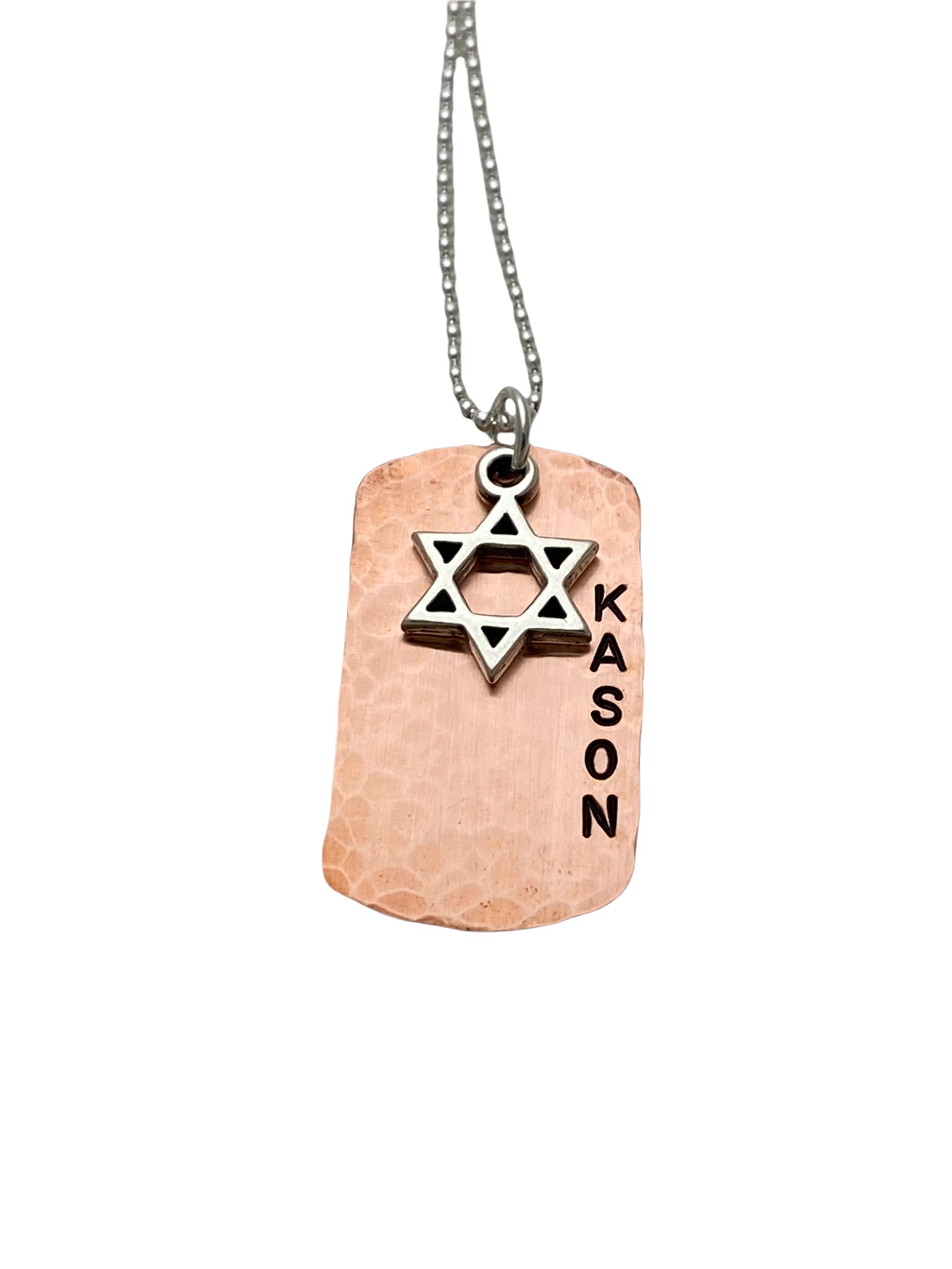 Personalized Star of David Necklace for Boys, Bar Mitzvah Gift, Copper and Stainless Steel