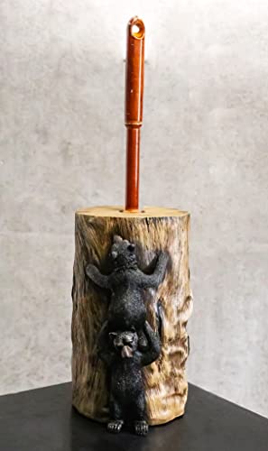 Ebros Gift 13.5" Tall Whimsical Forest Mountain Black Bears Teamwork and Trust Routine Toilet Brush Scrub and Base Holder Bathroom Gift 2 Piece Set Statue Rustic Cabin Lodge Bears Decor Accent