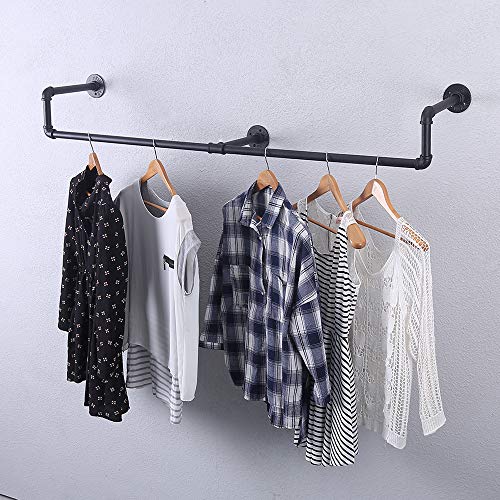 Industrial Pipe Clothing Rack Wall Mounted,Vintage Retail Garment Rack Display Rack Cloths Rack,Metal Commercial Clothes Racks for Hanging Clothes,Black Iron Clothing Rod Laundry Room Decor(39.3in)
