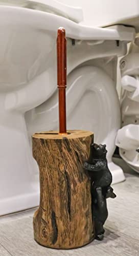Ebros Gift 13.5" Tall Whimsical Forest Mountain Black Bears Teamwork and Trust Routine Toilet Brush Scrub and Base Holder Bathroom Gift 2 Piece Set Statue Rustic Cabin Lodge Bears Decor Accent