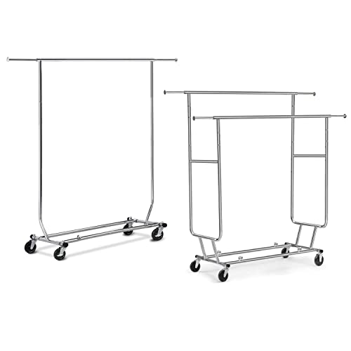 Topeakmart Rolling Clothes Rack 250 lbs Load Capacity Commercial Double Rail Garment Racks Portable Clothes Rack, Clothing Rack, Hanging Cloest Organizer, Drying Racks for Laundry, Wardrobe Cloest