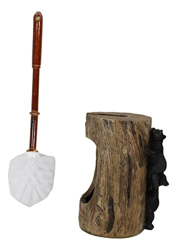 Ebros Gift 13.5" Tall Whimsical Forest Mountain Black Bears Teamwork and Trust Routine Toilet Brush Scrub and Base Holder Bathroom Gift 2 Piece Set Statue Rustic Cabin Lodge Bears Decor Accent