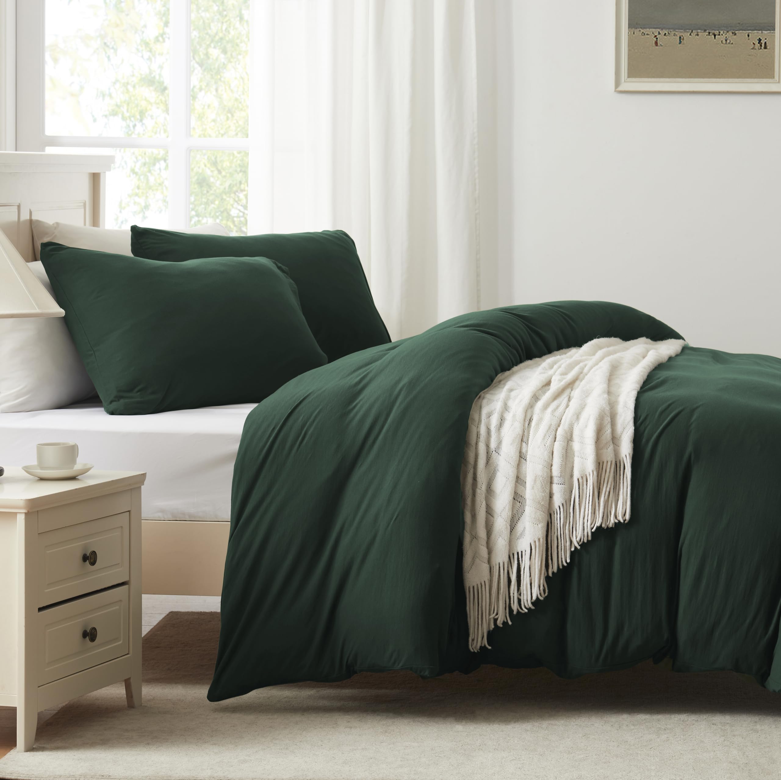 Household 100% Jersey Cotton Queen Size Pillowcase 20”x30”-Light Weight, Comfortable, Super Soft Pillow Case with Envelope Closure Extremely Durable Set of 2 (Dark Green, Queen Size Pillowcase)
