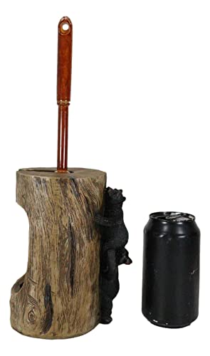 Ebros Gift 13.5" Tall Whimsical Forest Mountain Black Bears Teamwork and Trust Routine Toilet Brush Scrub and Base Holder Bathroom Gift 2 Piece Set Statue Rustic Cabin Lodge Bears Decor Accent