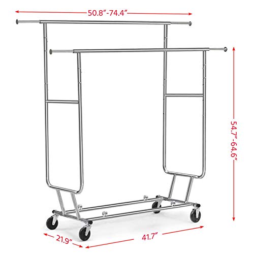 Topeakmart Rolling Clothes Rack 250 lbs Load Capacity Commercial Double Rail Garment Racks Portable Clothes Rack, Clothing Rack, Hanging Cloest Organizer, Drying Racks for Laundry, Wardrobe Cloest