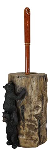 Ebros Gift 13.5" Tall Whimsical Forest Mountain Black Bears Teamwork and Trust Routine Toilet Brush Scrub and Base Holder Bathroom Gift 2 Piece Set Statue Rustic Cabin Lodge Bears Decor Accent
