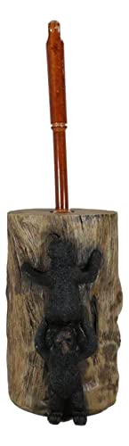 Ebros Gift 13.5" Tall Whimsical Forest Mountain Black Bears Teamwork and Trust Routine Toilet Brush Scrub and Base Holder Bathroom Gift 2 Piece Set Statue Rustic Cabin Lodge Bears Decor Accent