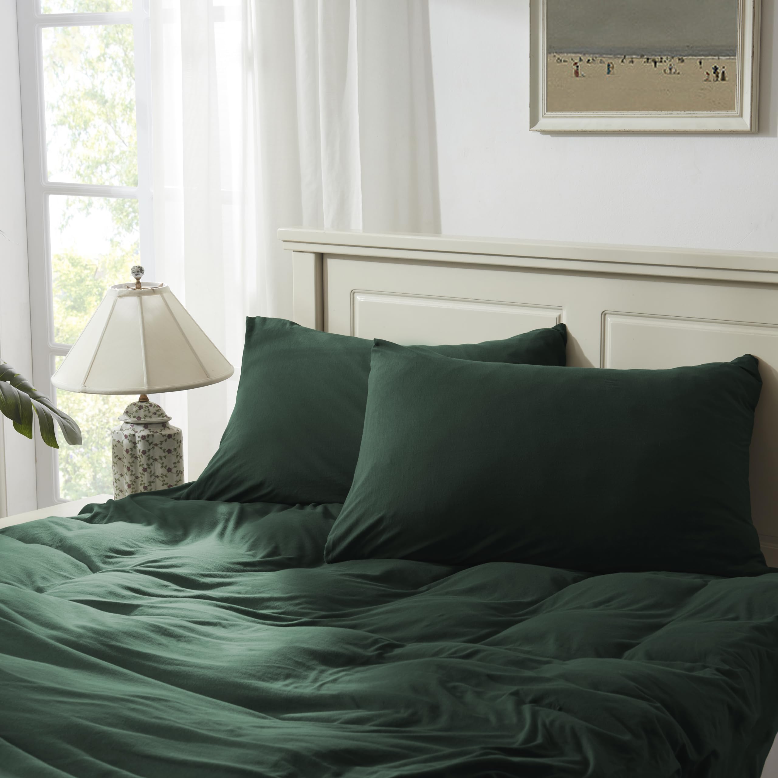Household 100% Jersey Cotton Queen Size Pillowcase 20”x30”-Light Weight, Comfortable, Super Soft Pillow Case with Envelope Closure Extremely Durable Set of 2 (Dark Green, Queen Size Pillowcase)