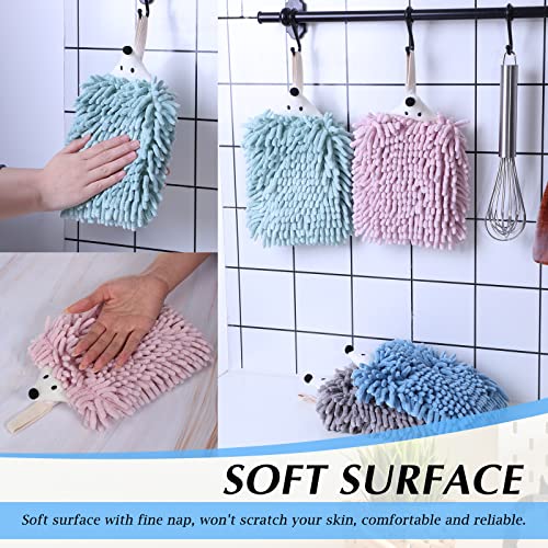 Kinlop 4 Pcs Chenille Hand Towels with Loop Cute Hedgehog Microfiber Hand Towels Absorbent Small Hanging Chenille Hand Towel for Drying Hand Bath Kitchen Washstand Powder Room, 4 Colors