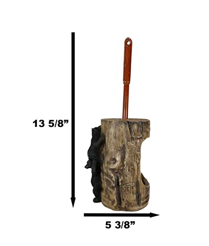 Ebros Gift 13.5" Tall Whimsical Forest Mountain Black Bears Teamwork and Trust Routine Toilet Brush Scrub and Base Holder Bathroom Gift 2 Piece Set Statue Rustic Cabin Lodge Bears Decor Accent