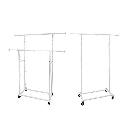 Fishat Double Rod Simple & Single Rod Heavy Duty Garment Rack, White