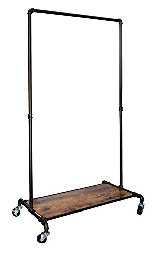 Real Home Innovations Modern Industrial Style Garment Rack with Wood Shelf, Satin Pewter