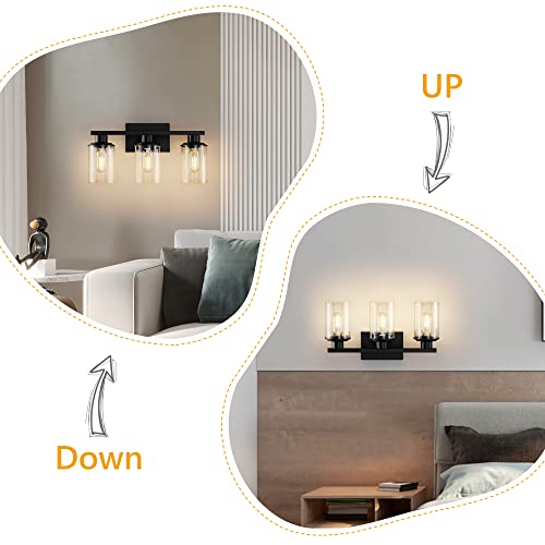 RyaHQ Bathroom Light Fixtures Over Mirror Bathroom Vanity Light Fixture 3 Light Vanity Lights for Bathroom Vanity Lighting Fixtures Wall Sconce Wall Lamp Wall Light Fixtures Black