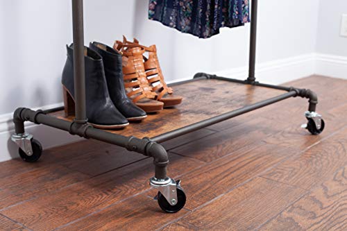 Real Home Innovations Modern Industrial Style Garment Rack with Wood Shelf, Satin Pewter