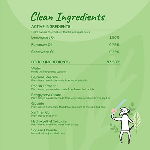 kin+kind Plant-Based Flea & Tick Spray for Dogs and Cats with Lemongrass - Essential for Flea & Tick Treatment - Flea Spray for Dogs and Cats - Pet Supplies 12 fl oz