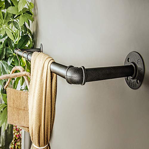SERENITA Industrial Pipe Clothing Rack 41.0" Set of 2. Heavy Duty Black Iron Pipe Clothing Garment Hanging Rod Bars. Wall Mounted. Closet Laundy 2 Pack
