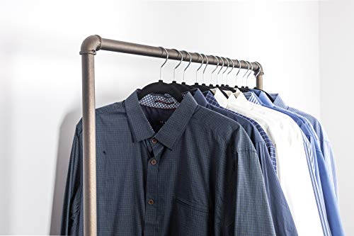 Real Home Innovations Modern Industrial Style Garment Rack with Wood Shelf, Satin Pewter