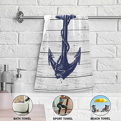 Nautical Sea Anchor Hand Towel Navy Blue Ship Boat Face Towel Set of 2, for Bathroom Kitchen Adult Man, Labor Day Columbus Day Gift