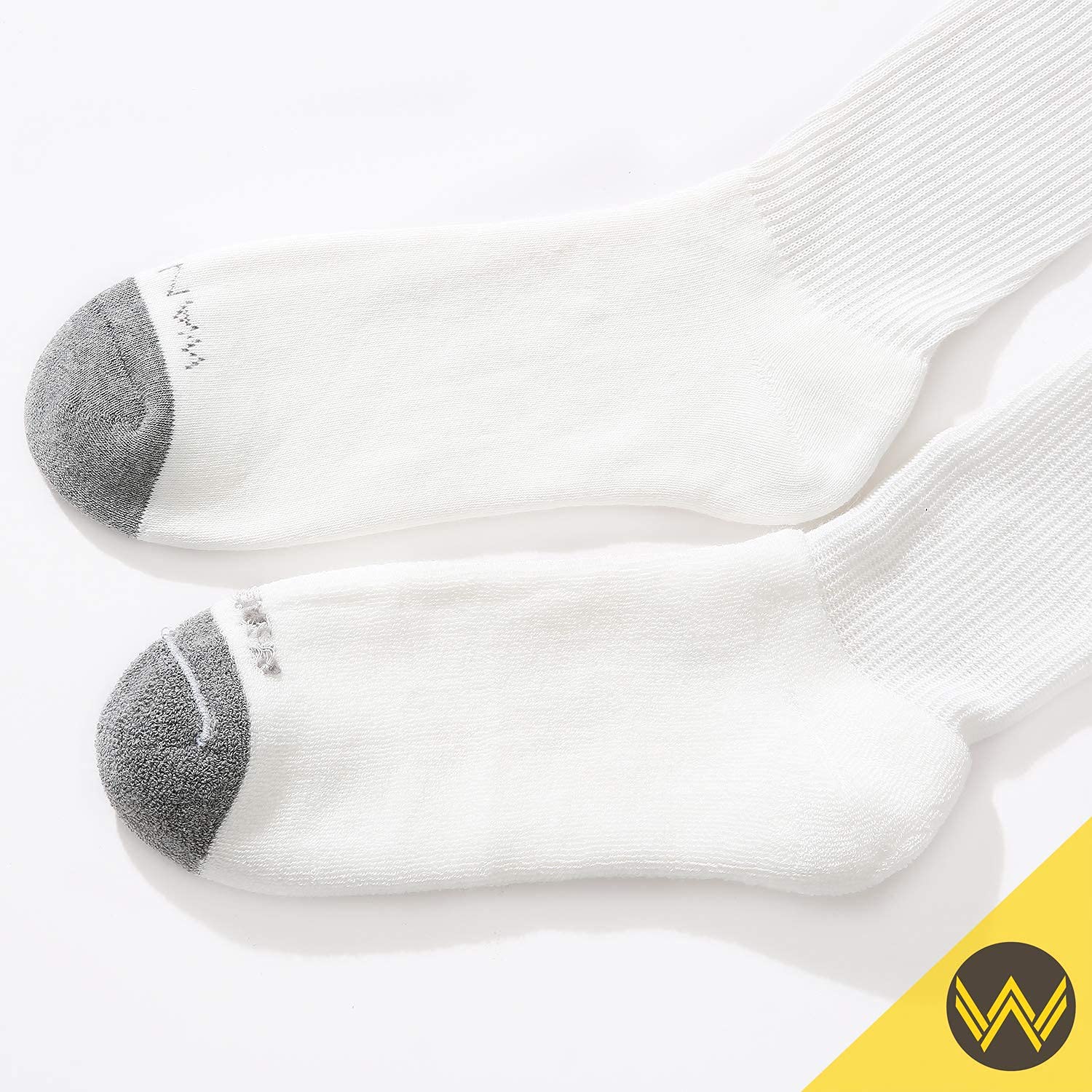 WANDER Men's Cushion Crew Socks 6-Pack Running Socks Men Cotton Athletic Sport Work Shoes White 8-13