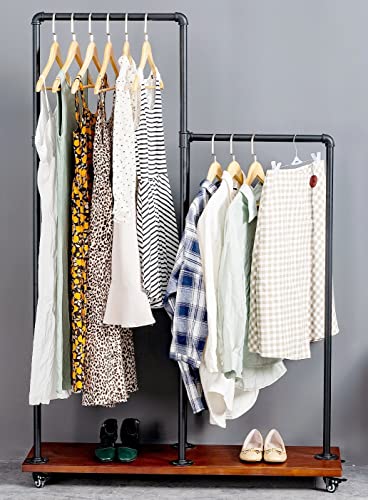 GIMHAI HOME Industrial Heavy Duty Hanging clothes Rack,Pipe Double Rod Garment Rack with Wheels - Parent-child Rolling Clothing Rack โ Steampunk Clothes Racks for Hanging Clothes